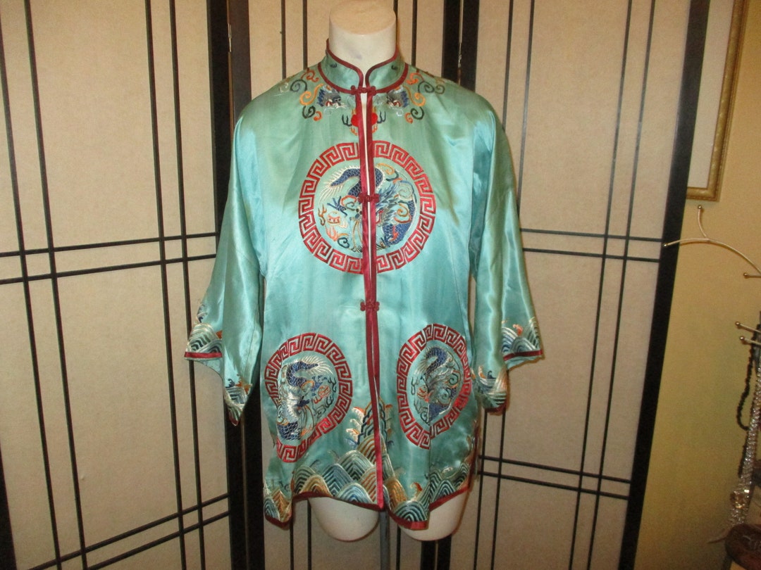 Chinese Embroidered Dragon Medallion Silk Tang Zhuang /jacket - Etsy