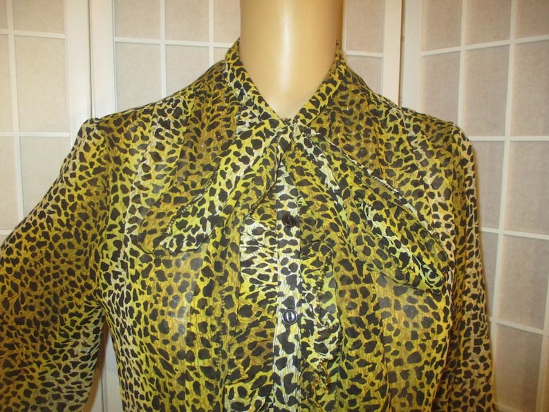 Jones New York Leopard Print Ruffled With Tie Sash Blouse - Etsy