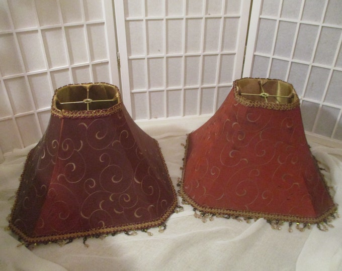 Pair Large Burgundy & Gold Beaded Fringe Lamp Shades - Etsy
