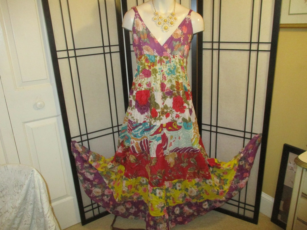 Boho Tiered Cotton Patchwork Sundress - Etsy
