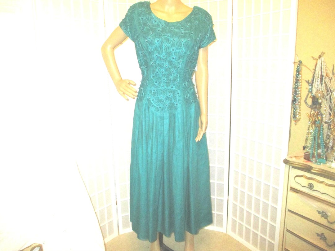 Lady Victorian Cap Sleeve Mid Length Dress With Faux Pearl Detail - Etsy