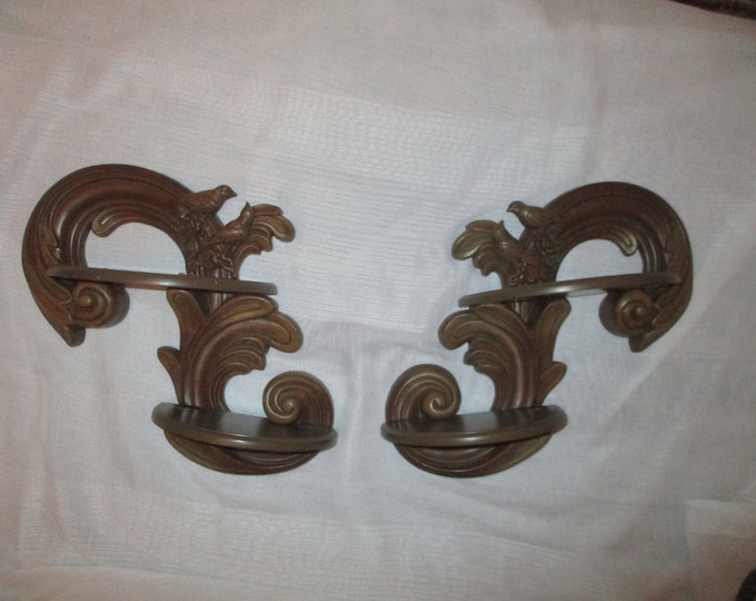Vintage Pair Collections Ect Art Nouveau Double Wall Shelves With Birds ...