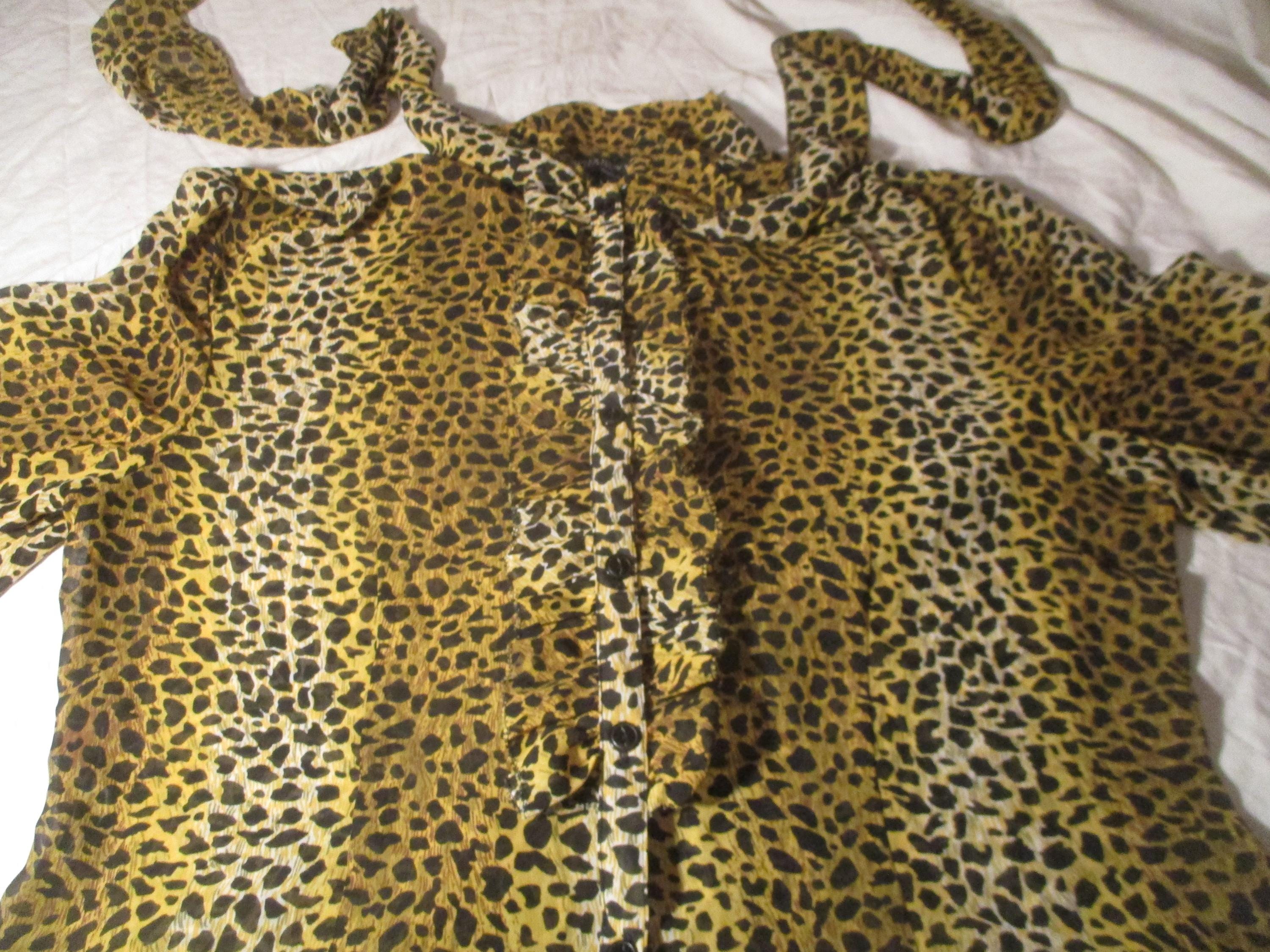 Jones New York Leopard Print Ruffled With Tie Sash Blouse - Etsy