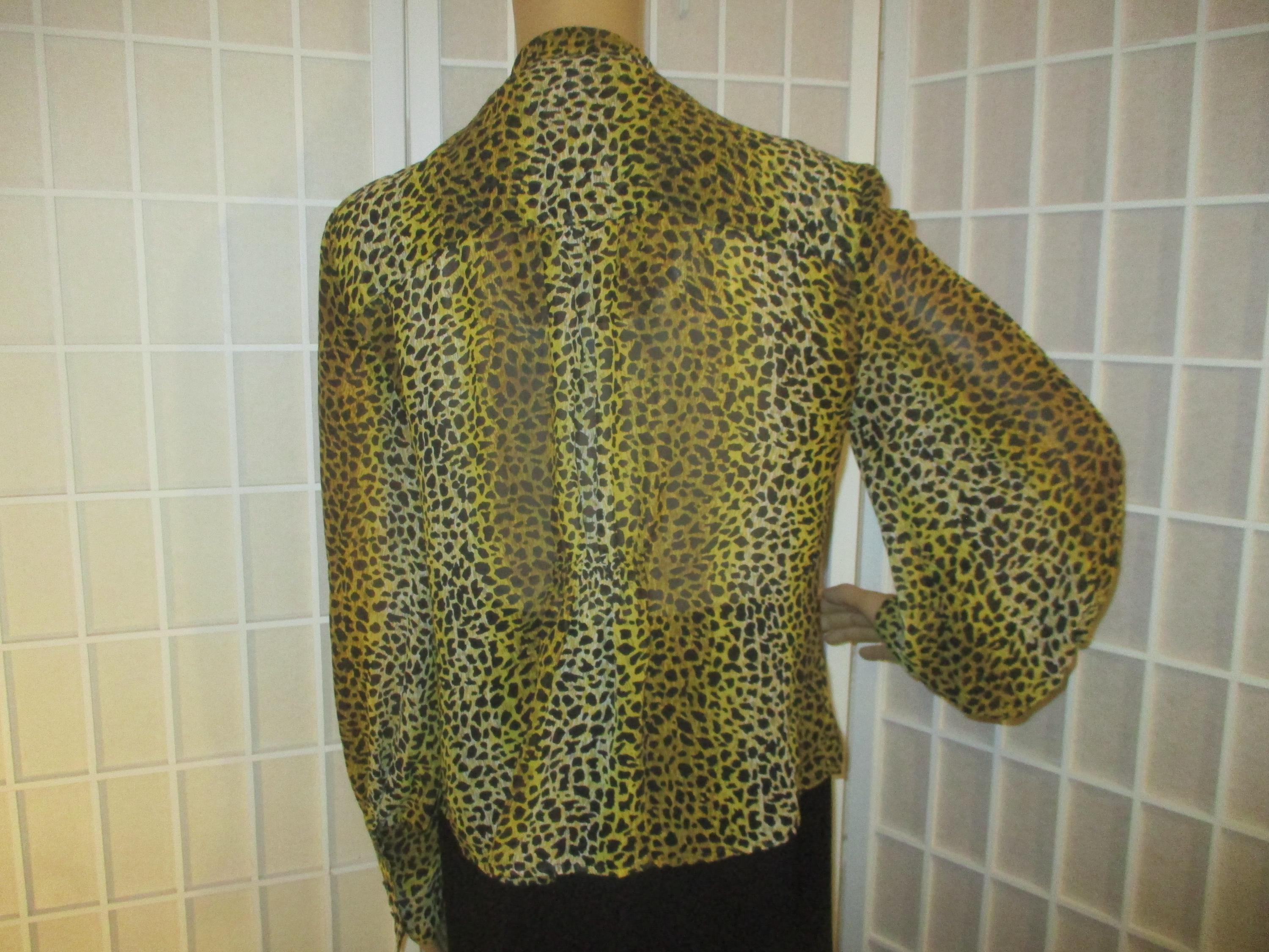 Jones New York Leopard Print Ruffled With Tie Sash Blouse - Etsy