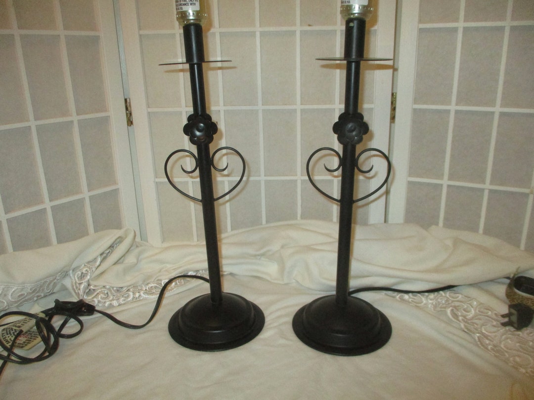 Vintage Pair Black Metal Candlestick Lamp Bases - Etsy