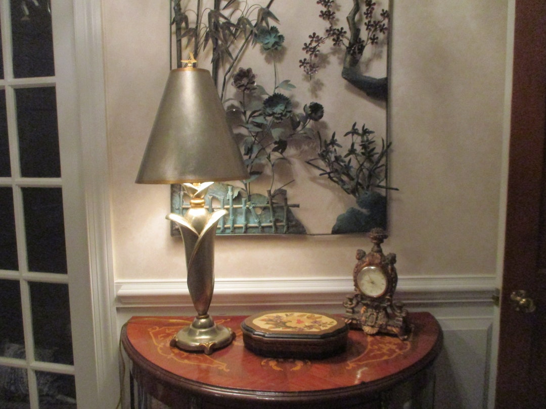 Leeazanne Art Deco Tall Silver & Gold Metallic Table Lamp - Etsy