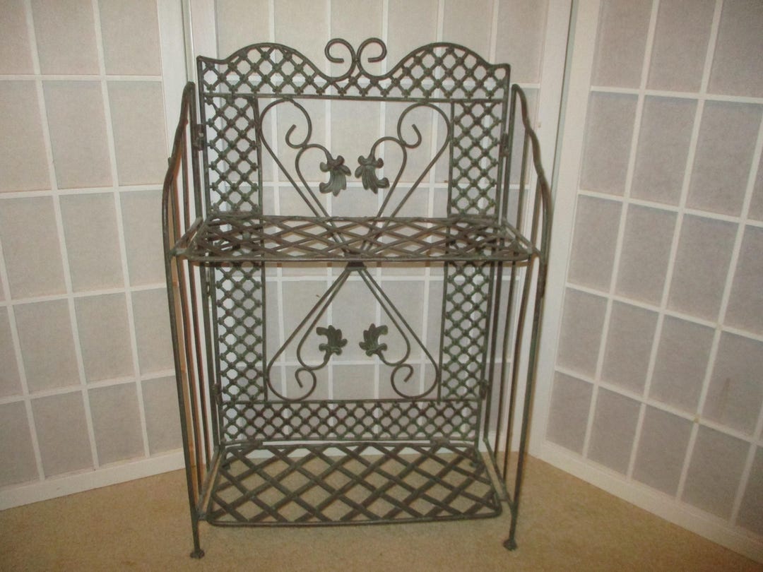 2 Tier Antiqued Green Metal Shelf - Etsy