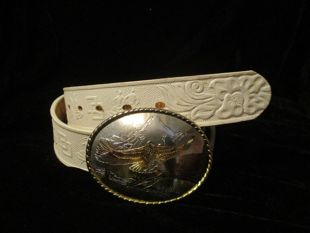 Rockmount Hand Finished Tooled Leather Belt With Eagle Buckle - Etsy
