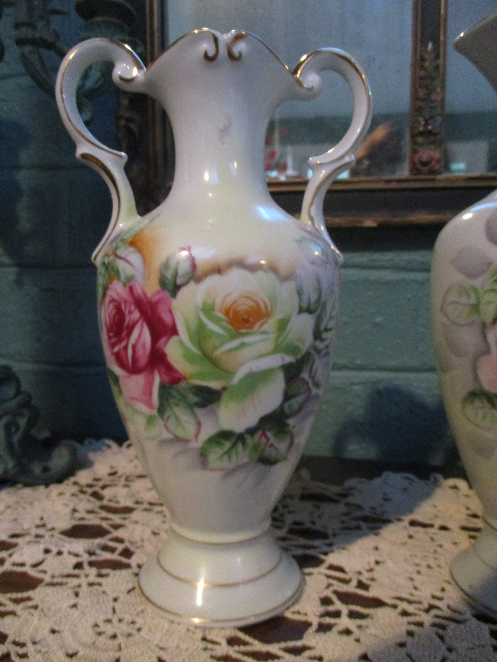 Pair Porcelain Floral Transfer Vases With Crossed Arrow Marks - Etsy