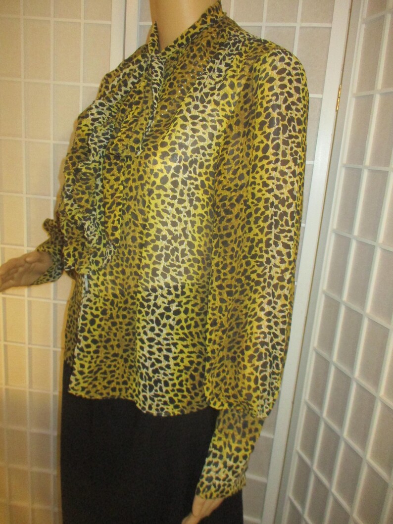 Jones New York Leopard Print Ruffled With Tie Sash Blouse - Etsy