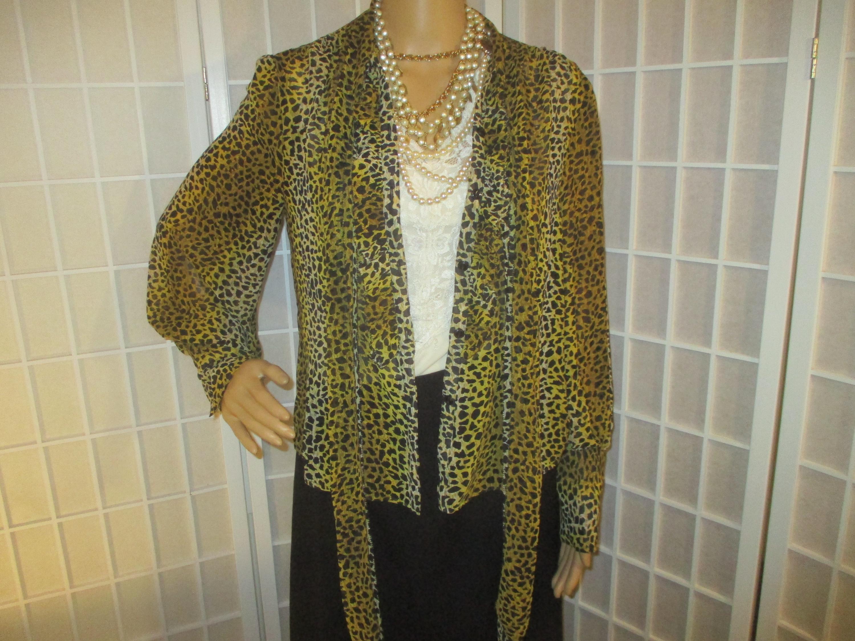 Jones New York Leopard Print Ruffled With Tie Sash Blouse - Etsy