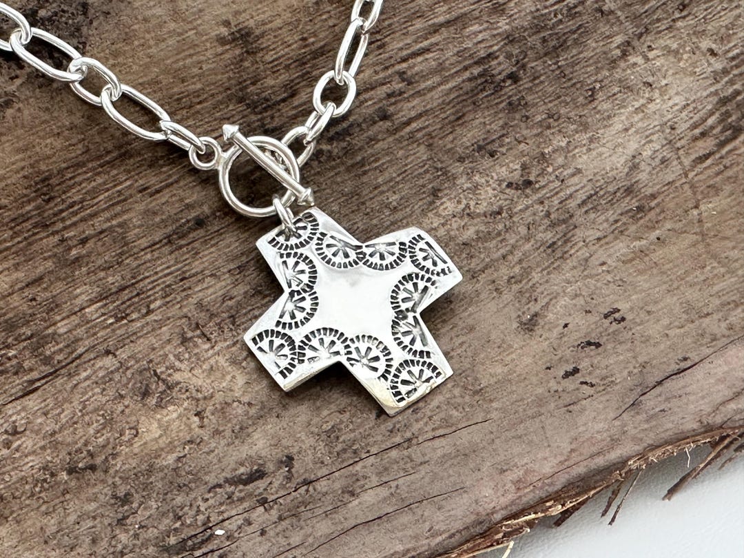 Silpada Sterling Cross Necklace Toggle Clasp Southwest Stamped Square ...