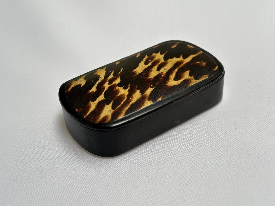 Antique European Snuff Box Faux Tortoise Shell Top Lacquered Japaned ...