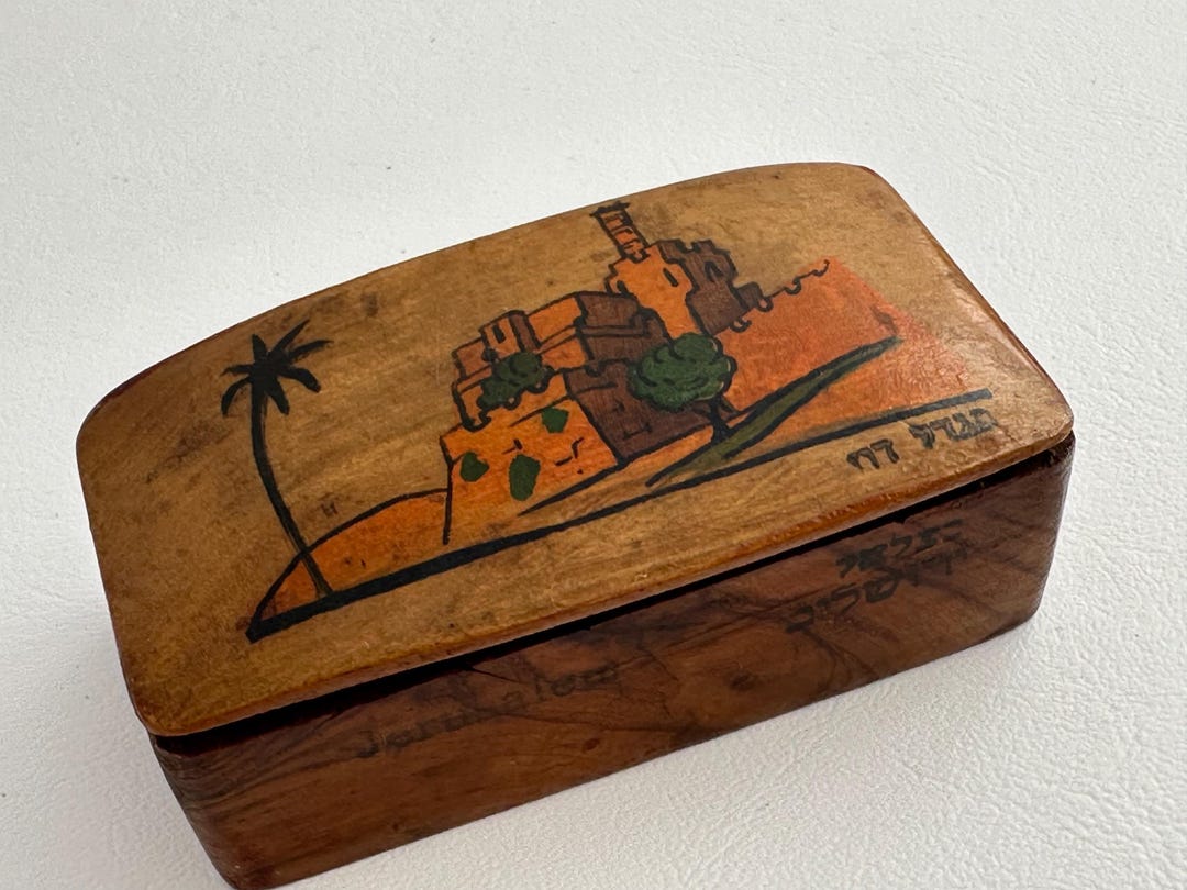 Vintage Olive Wood Snuff Box Jerusalem Tower of David Painted Small ...