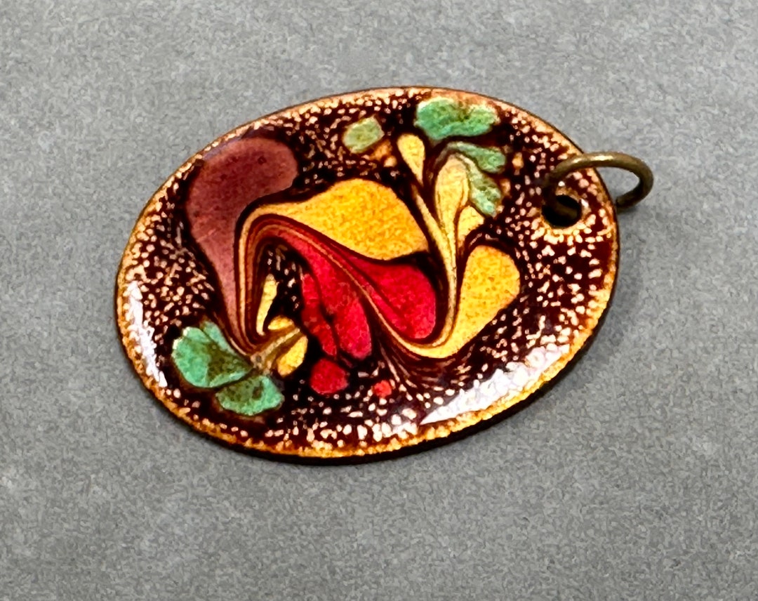 Vintage Abstract Enamel on Copper Pendant - Metalic Shimmer - Artist ...