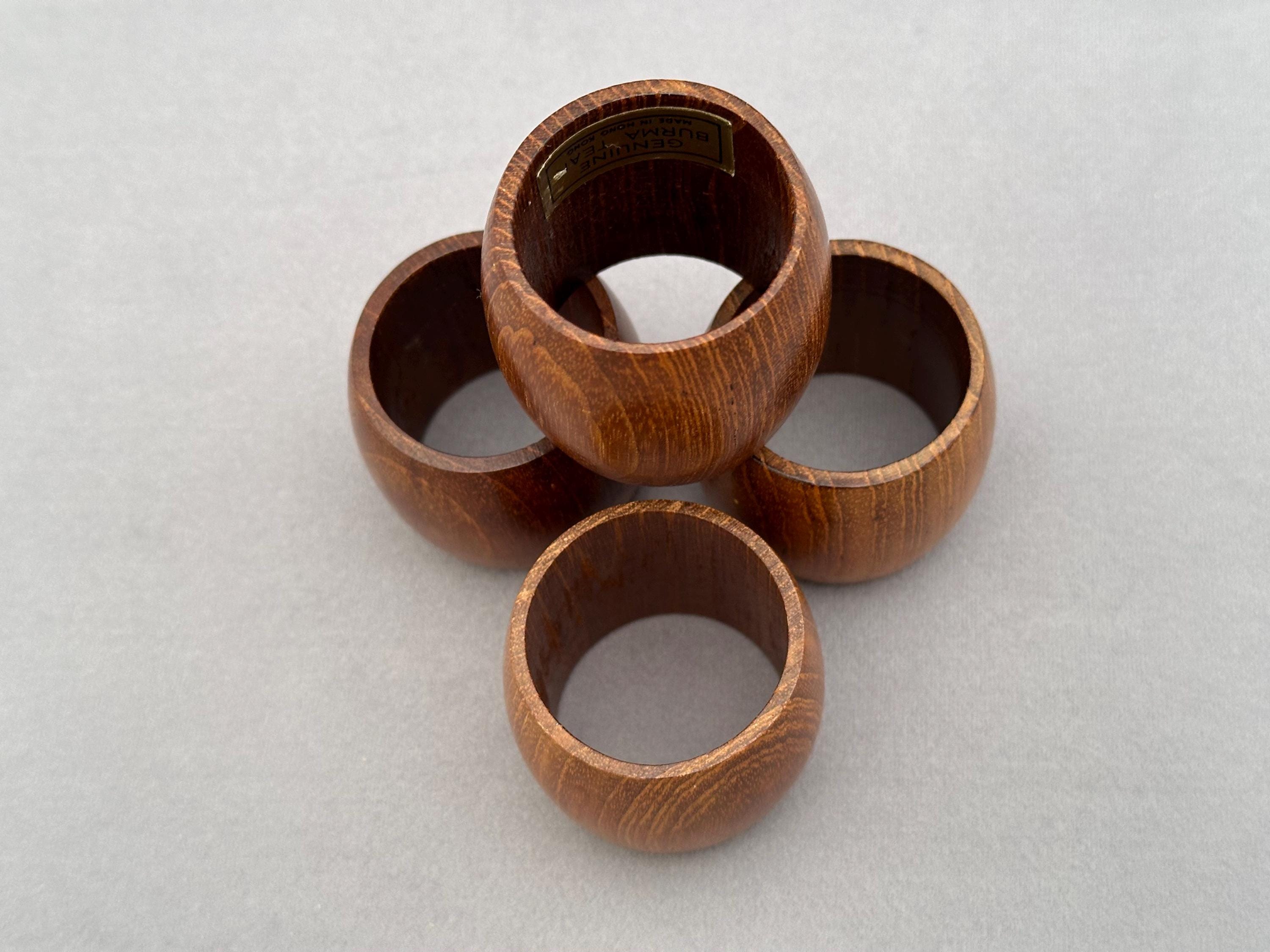 Set of Burma Teak Vintage Napkin Rings Made in Hong Kong 4 Pieces Beautiful Vintage Teak Wood ...