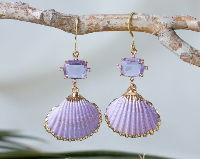 Shell Earrings, Cowrie Shell Earrings, Purple Earrings, Purple Jewelry ...