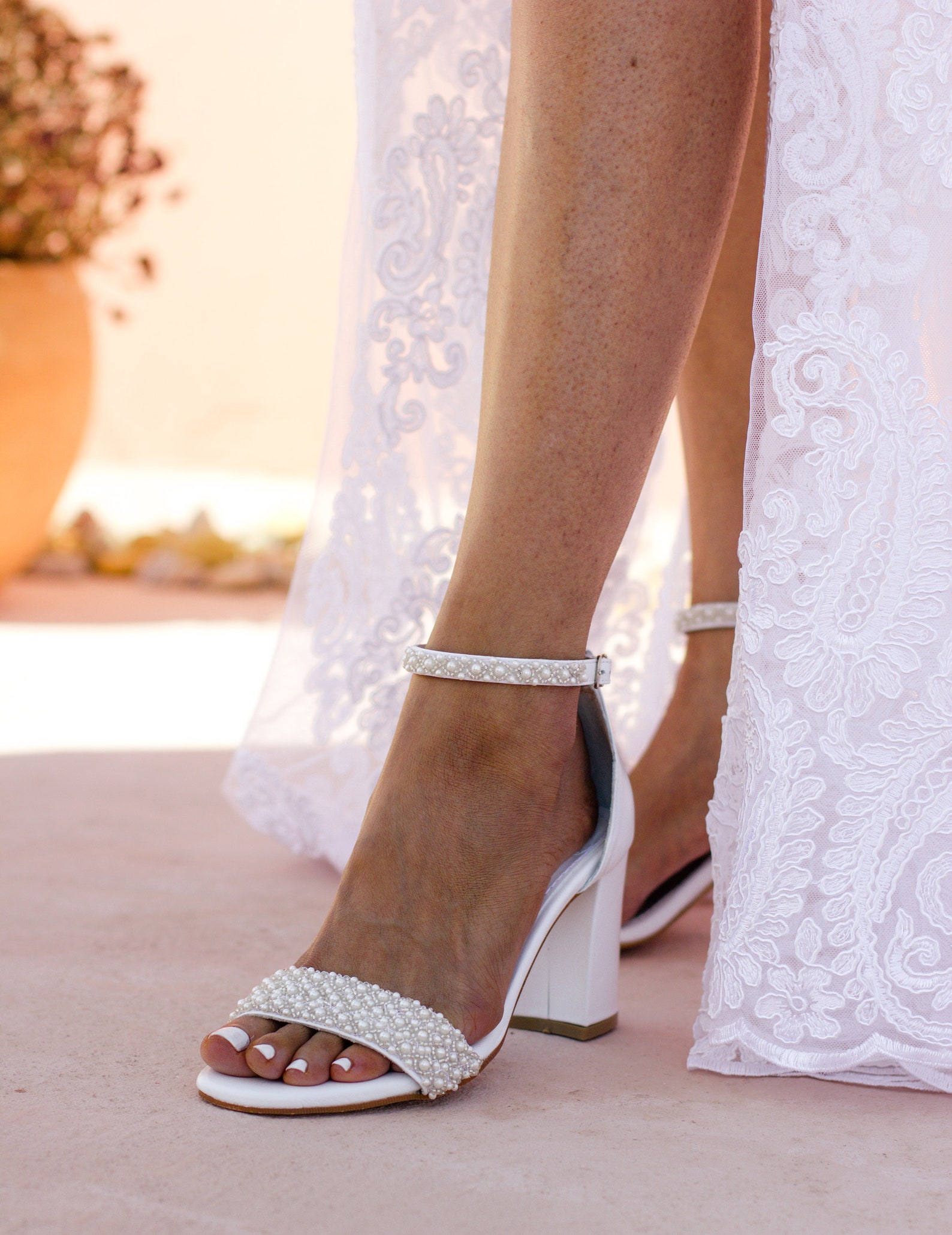 Block Heel Weeding Shoes White Leather Sandals Wedding - Etsy