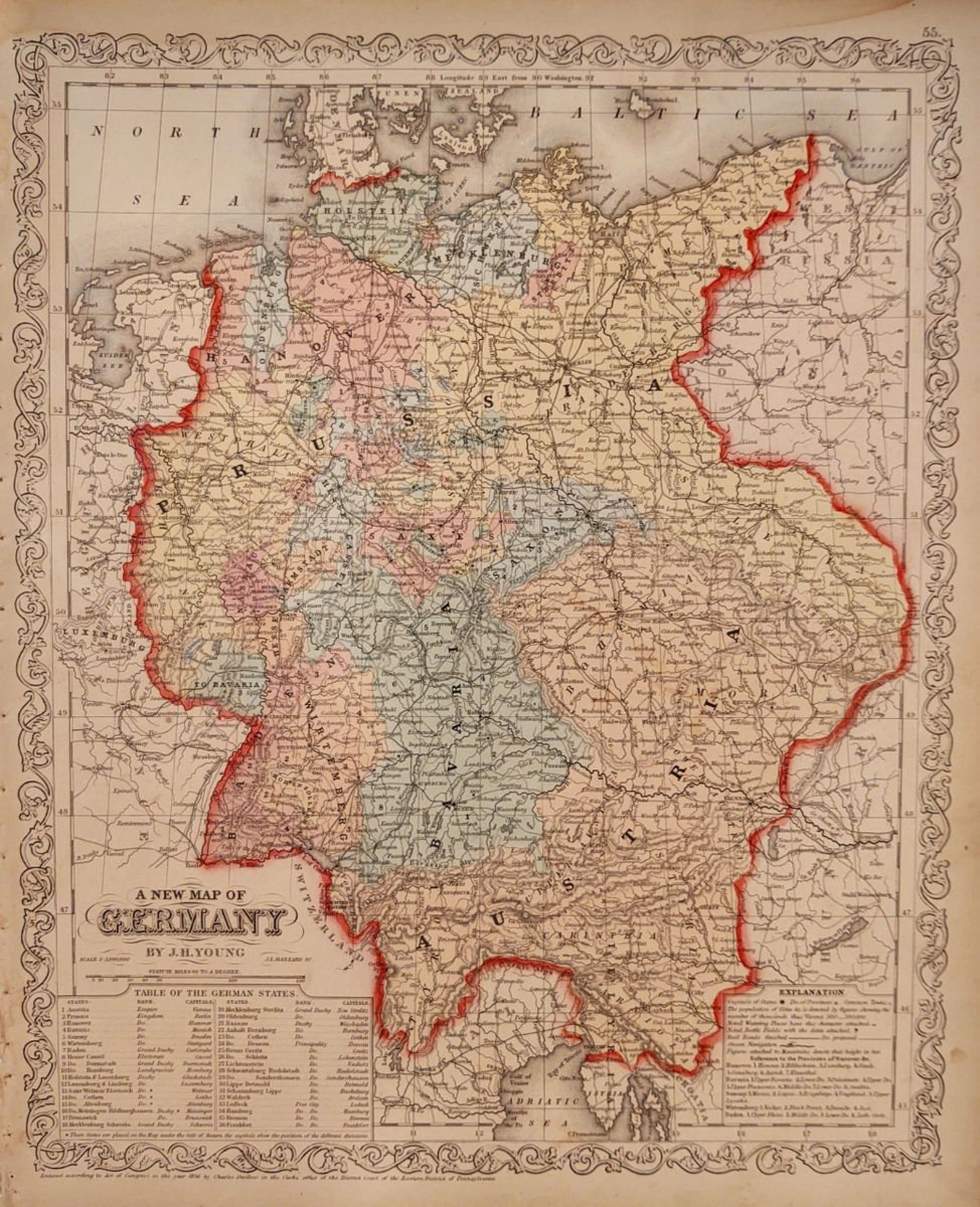 A New Map of Germany 1856 | Etsy