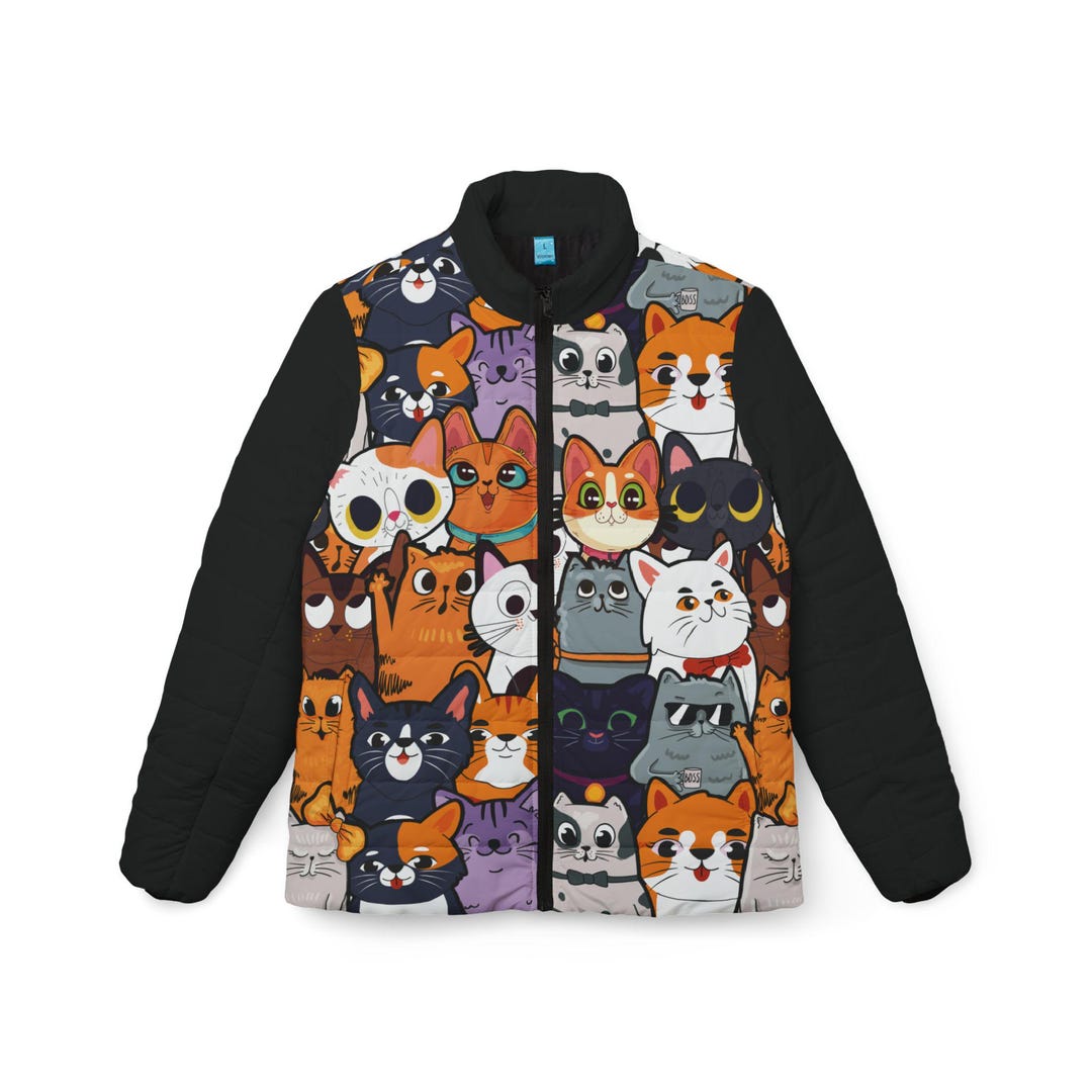 Cartoon Cats Puffer Jacket: Fun Feline Print Winter Coat - Etsy