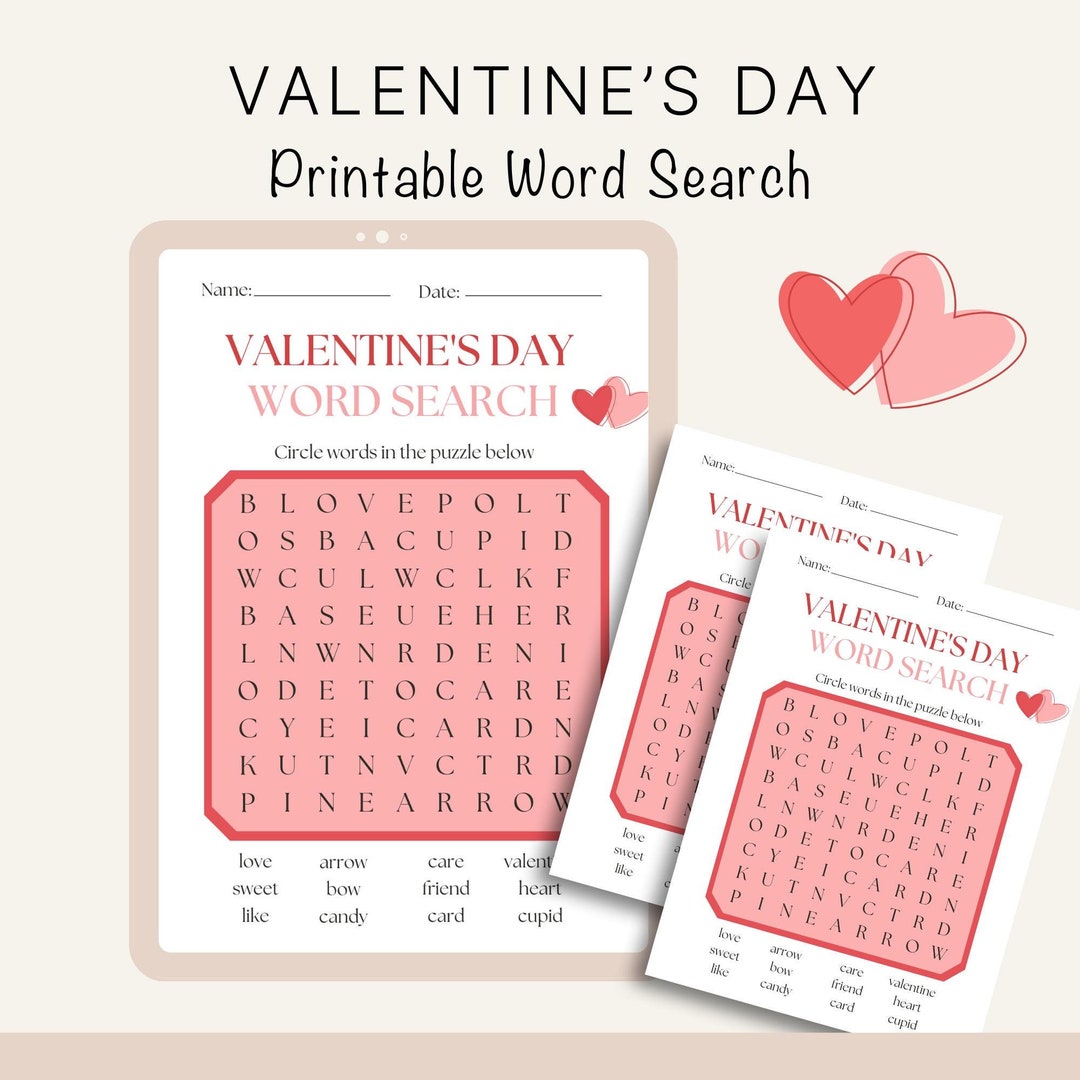 Valentines Day Word Search ,valentines Day Games for Kids, Valentines ...