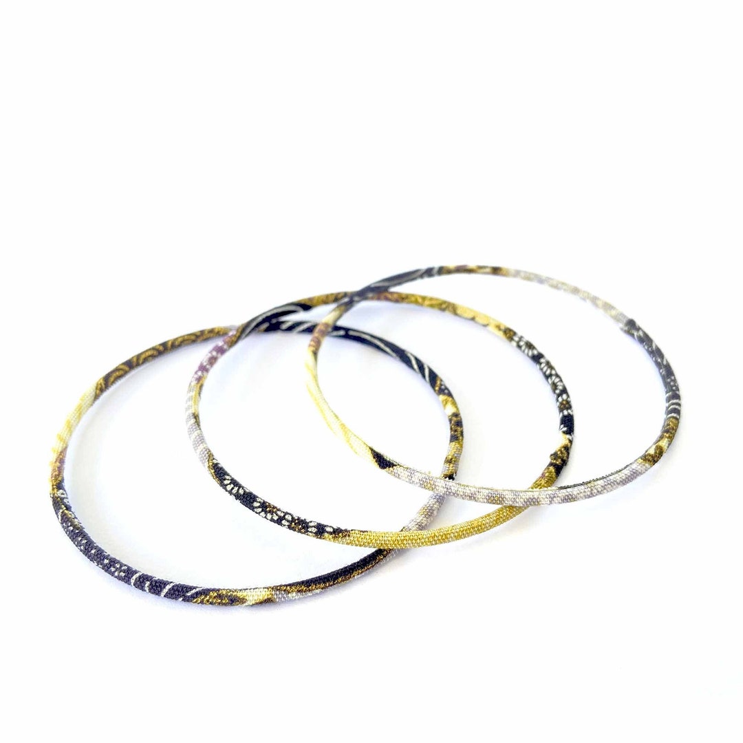 Japanese Bangles, Fine Bracelets Made of Golden Japanese Fabrics, a ...