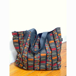 Ankara Print Tote Bag With Recycled Leather Handles and Bottom, African ...