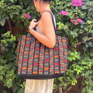 Ankara Print Tote Bag With Recycled Leather Handles and Bottom, African ...