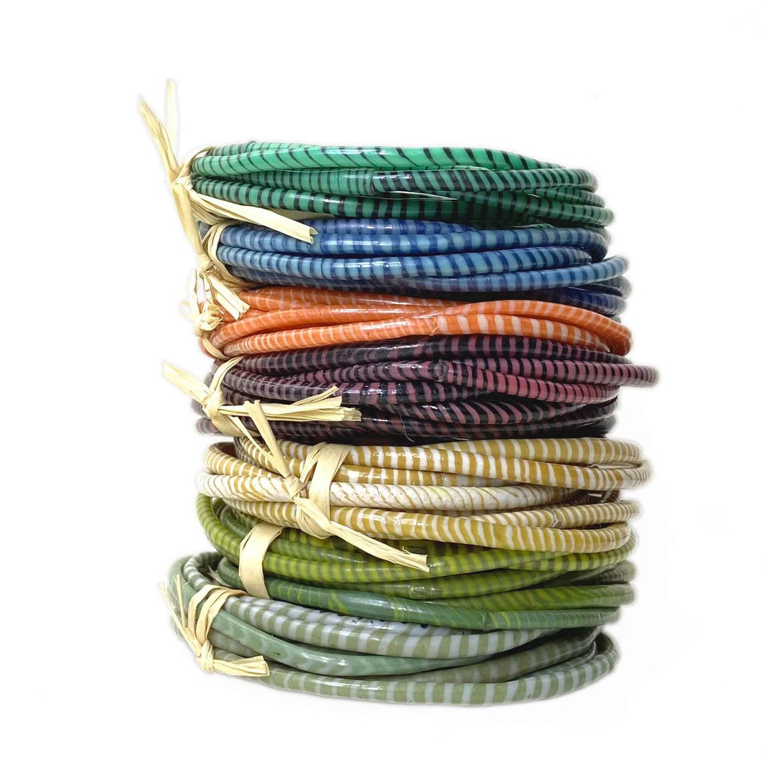 Original Recycled Plastic Bracelets, Set of 10 Stackable African Ethnic ...