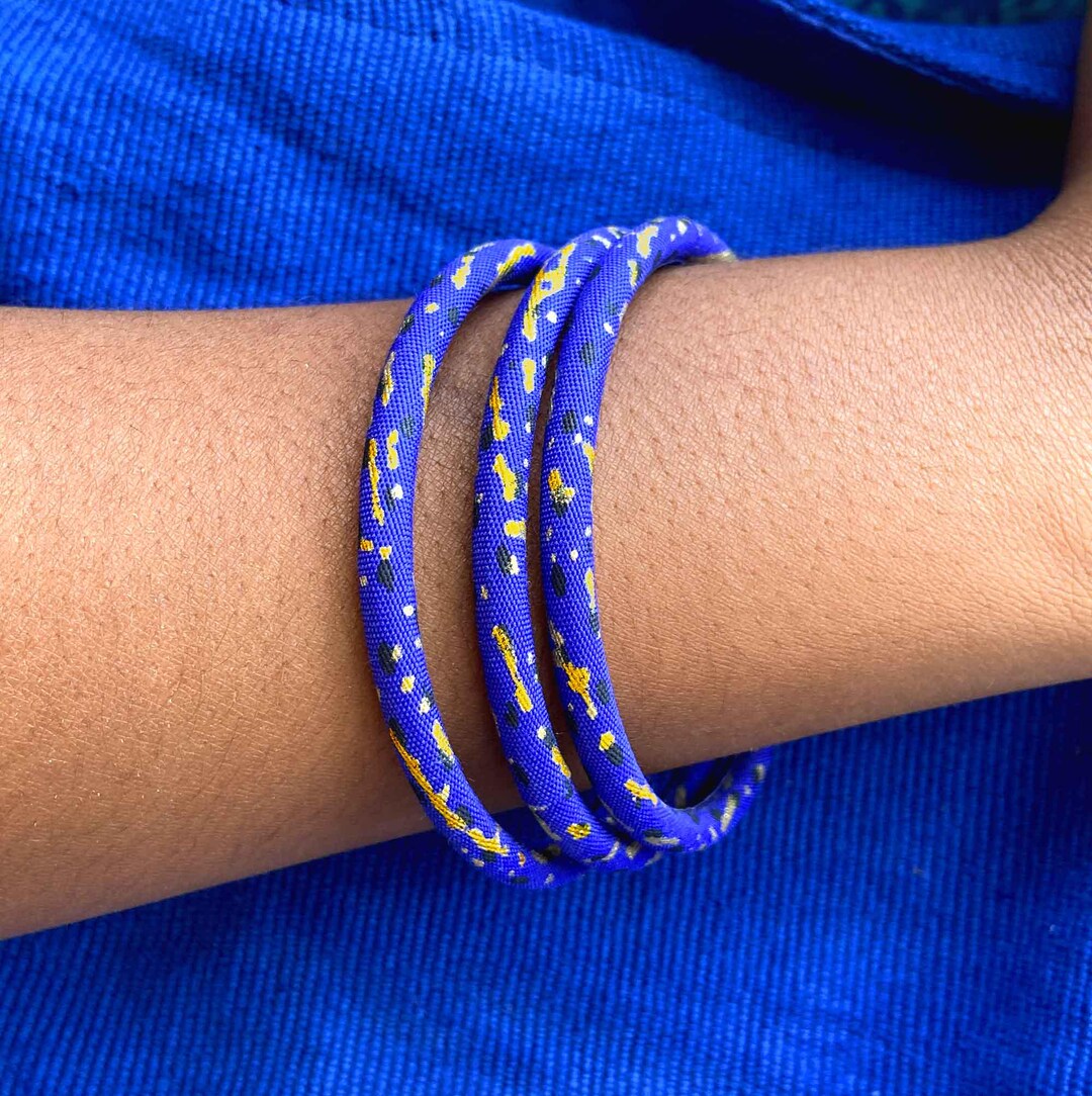 Indigo Blue and Gold Ankara Bracelets – Chic Ethnic Jewelry Made From ...