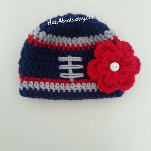 New England Patriots Football Hat, Baby Girl Patriots Hat, Crochet ...