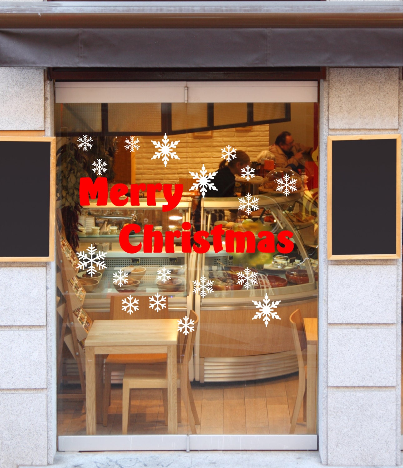 Merry Christmas, Snowflake Shop Window Sticker Kit Decorations, Xmas ...
