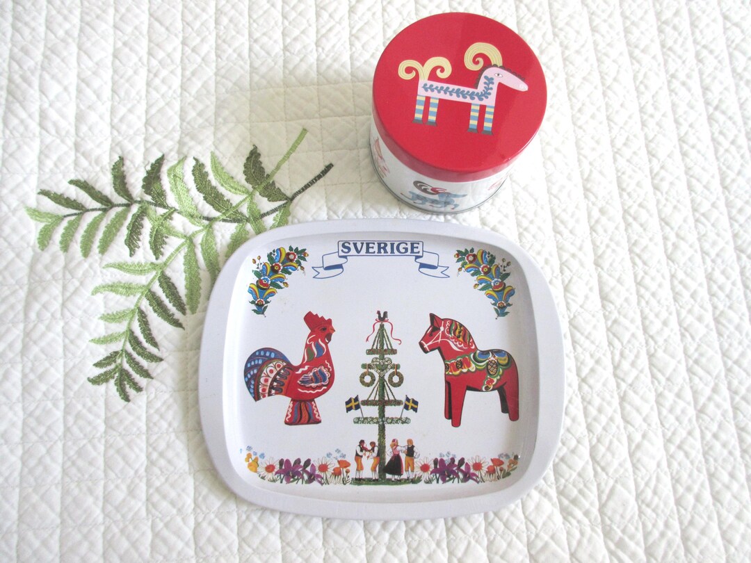 Vintage Swedish Tray and Decorative Tin Christmas Decor Swedish Dala ...