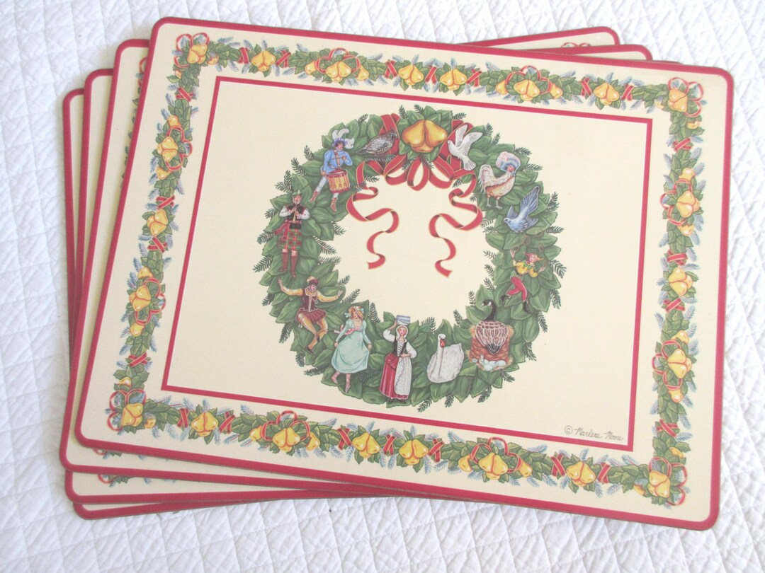 Vintage Set of Four 12 Days of Christmas Large Cork Backed Placemats ...