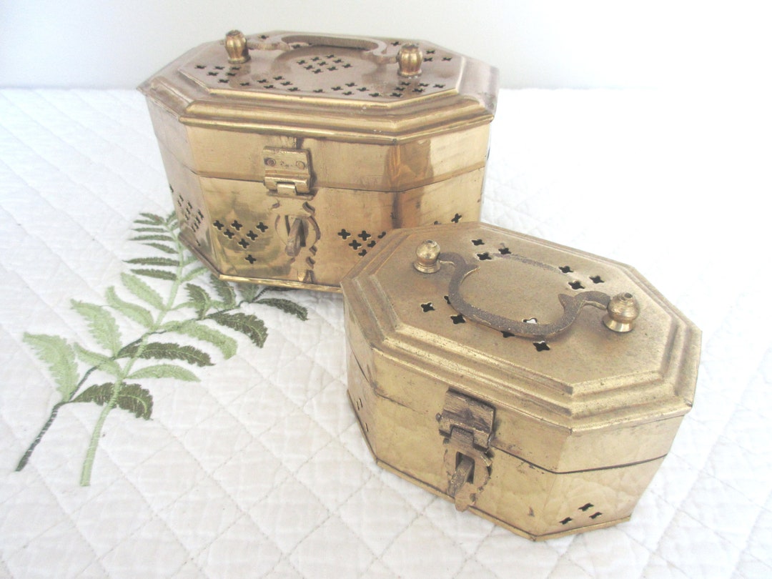 Vintage Brass Boxes With Hinged Lids and Handles Incense Box India ...