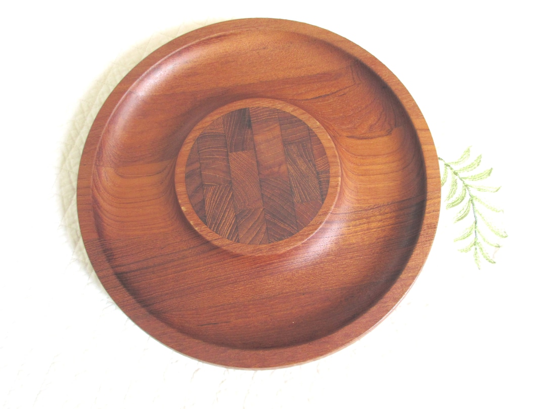 Vintage Dansk Round Teak Serving Tray Board Cheese Board Mid Century ...