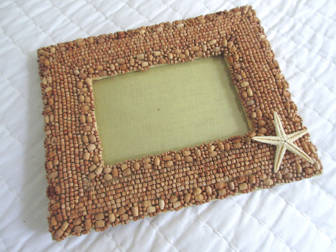 Vintage Beaded Frame Wooden Beads Frame With Starfish Boho Chic Frame ...
