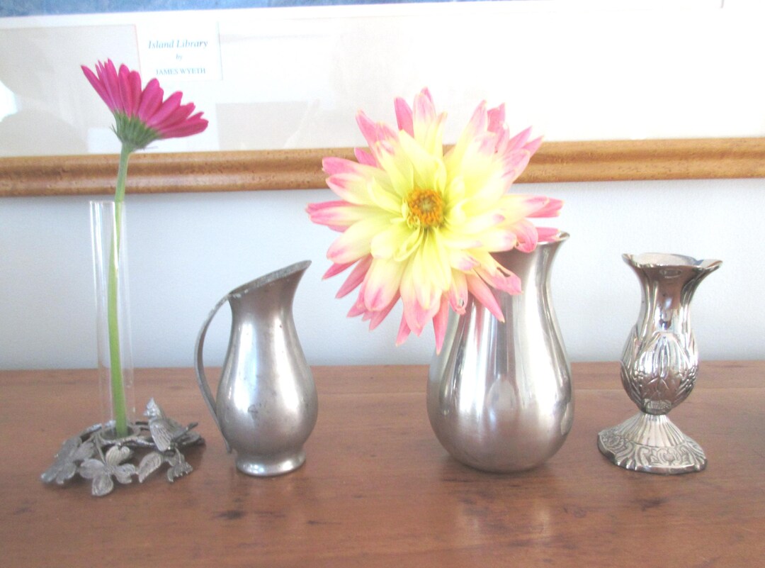 Vintage Bud Vases Small Metal Vases Pewter Silverplated Tiny Flower ...