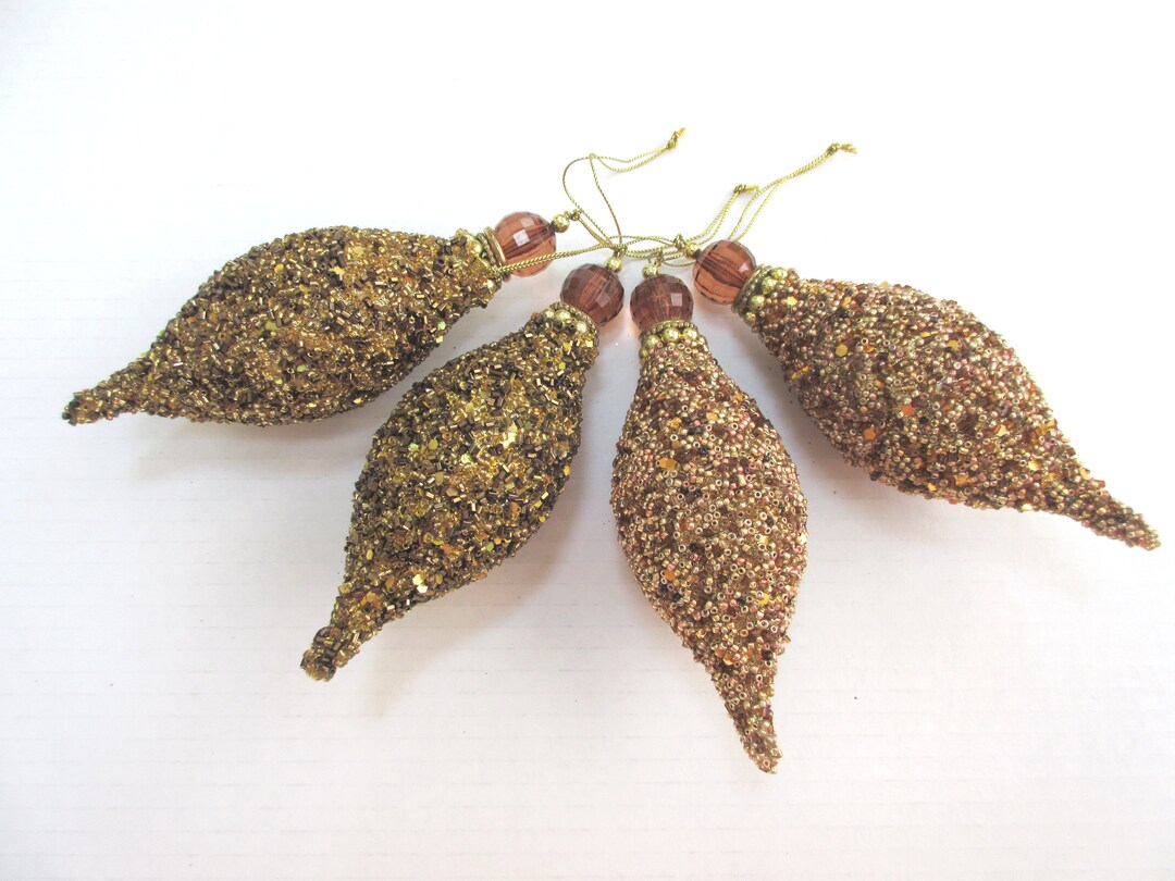 Set of 4 Vintage Beaded Christmas Tree Ornaments, Gold Amber Black - Etsy