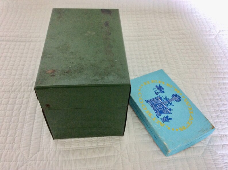 Vintage Dark Green Painted Metal Card File Recipe Box Hinged - Etsy