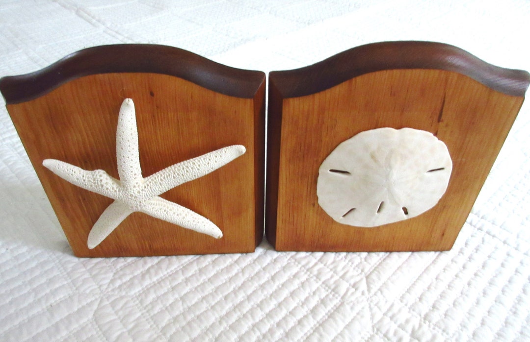 Vintage Upcycled Bookends Stained Pine Bookends With White - Etsy
