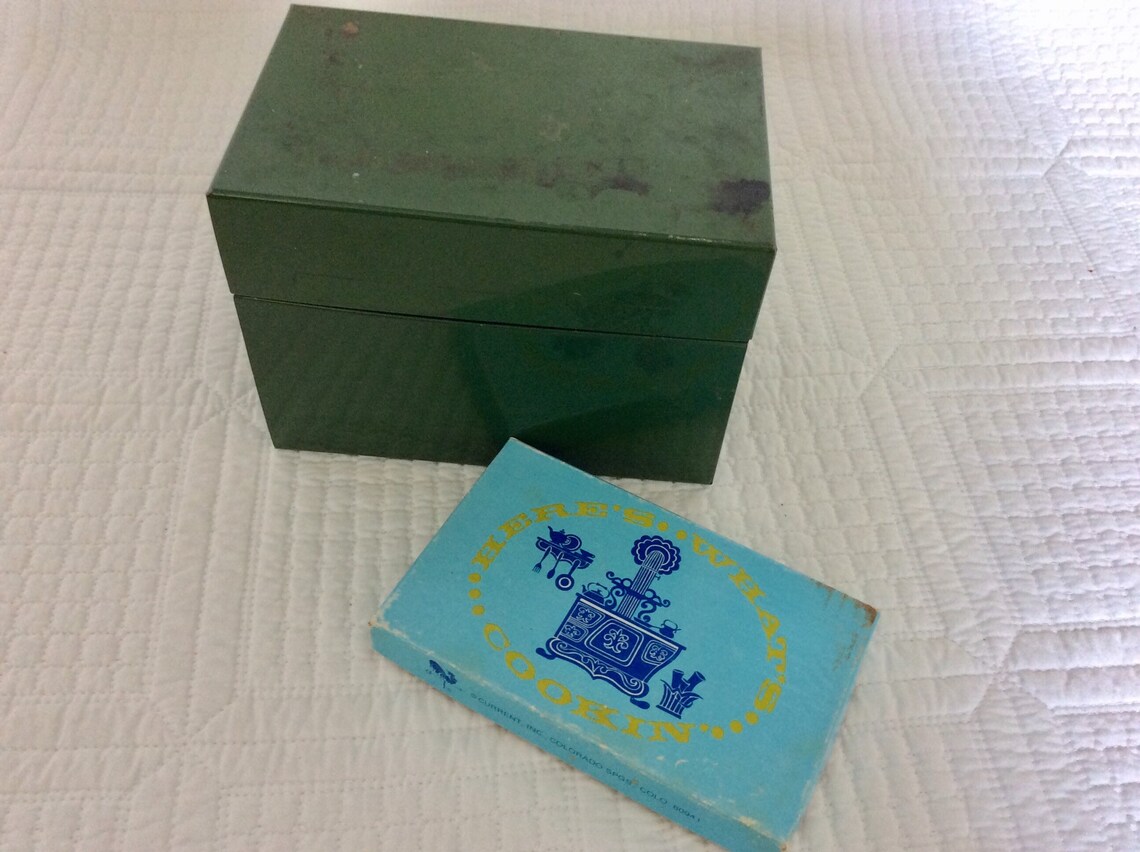 Vintage Dark Green Painted Metal Card File Recipe Box Hinged - Etsy