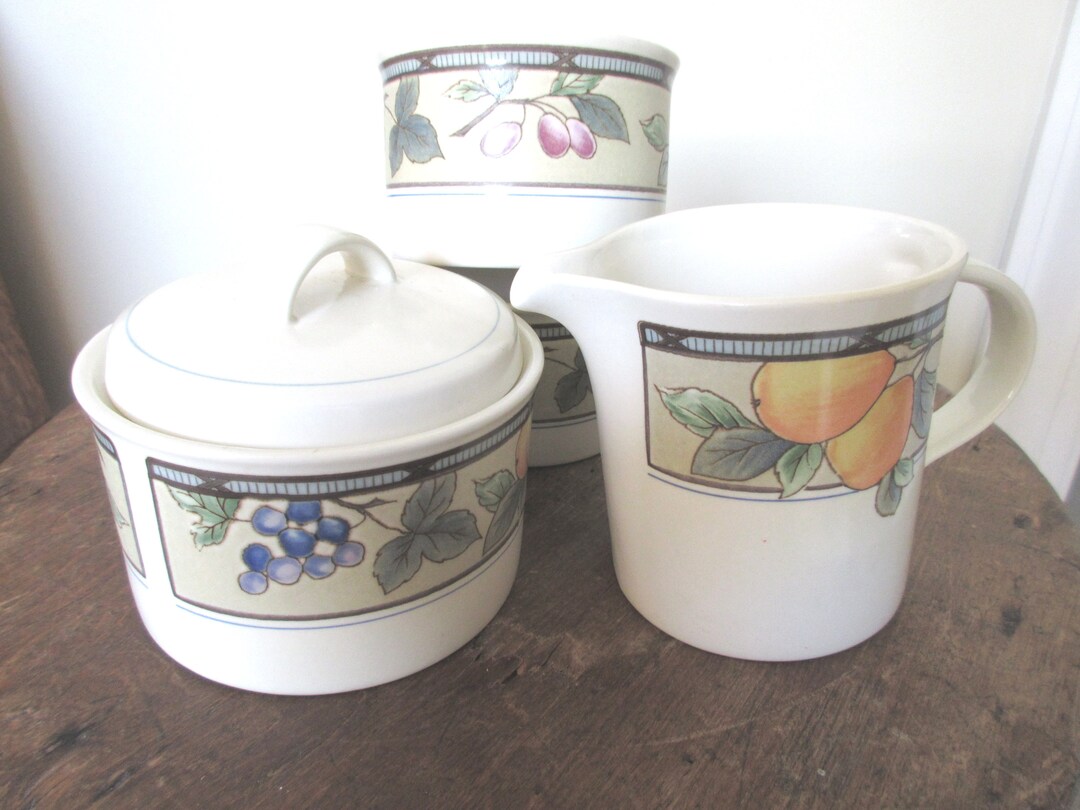 Vintage Mikasa Intaglio Garden Harvest Sugar and Creamer With Two ...