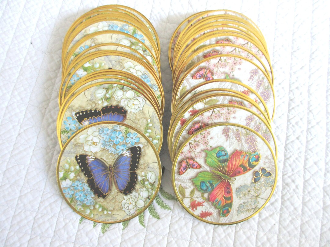 Vintage Set of 36 Flower Power Boho Coasters Round Drink Coasters ...