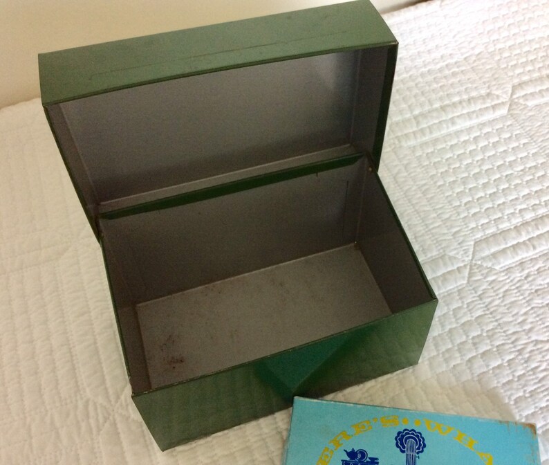 Vintage Dark Green Painted Metal Card File Recipe Box Hinged - Etsy