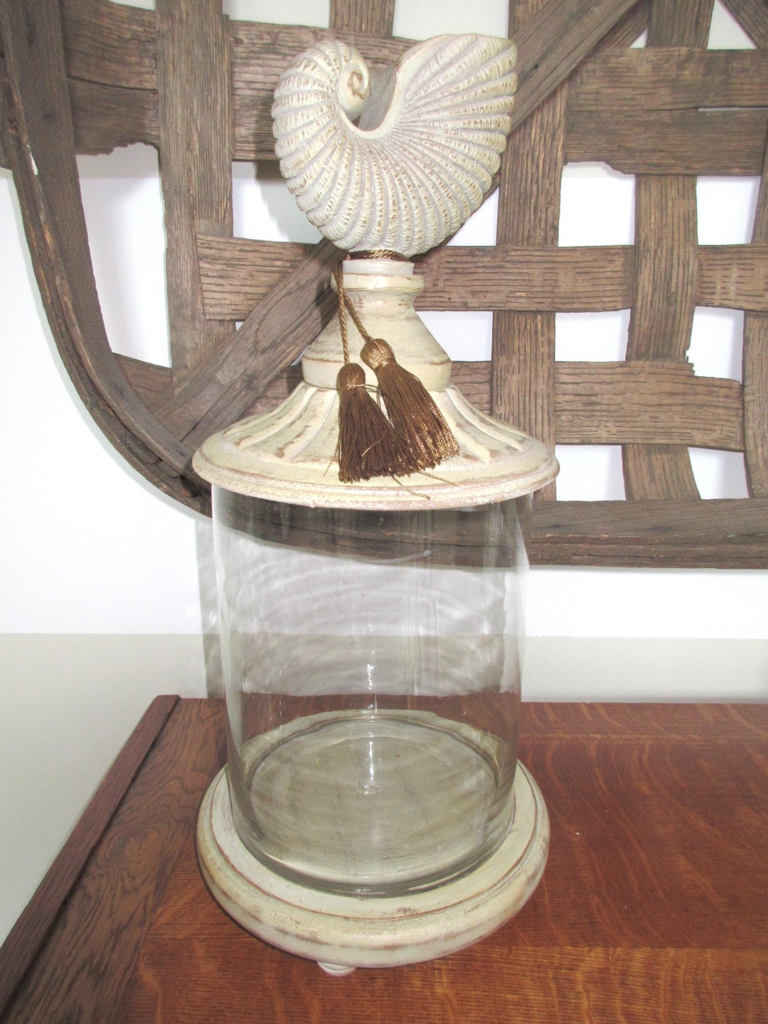 Vintage Decorative Display Vase With Shell Top Distressed Antique White ...