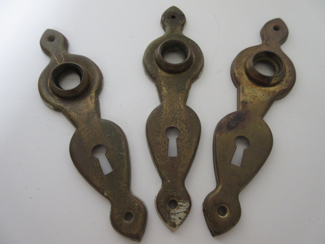 Vintage Set of Three Brass Door Handle Plates Escutcheons Vintage Brass ...