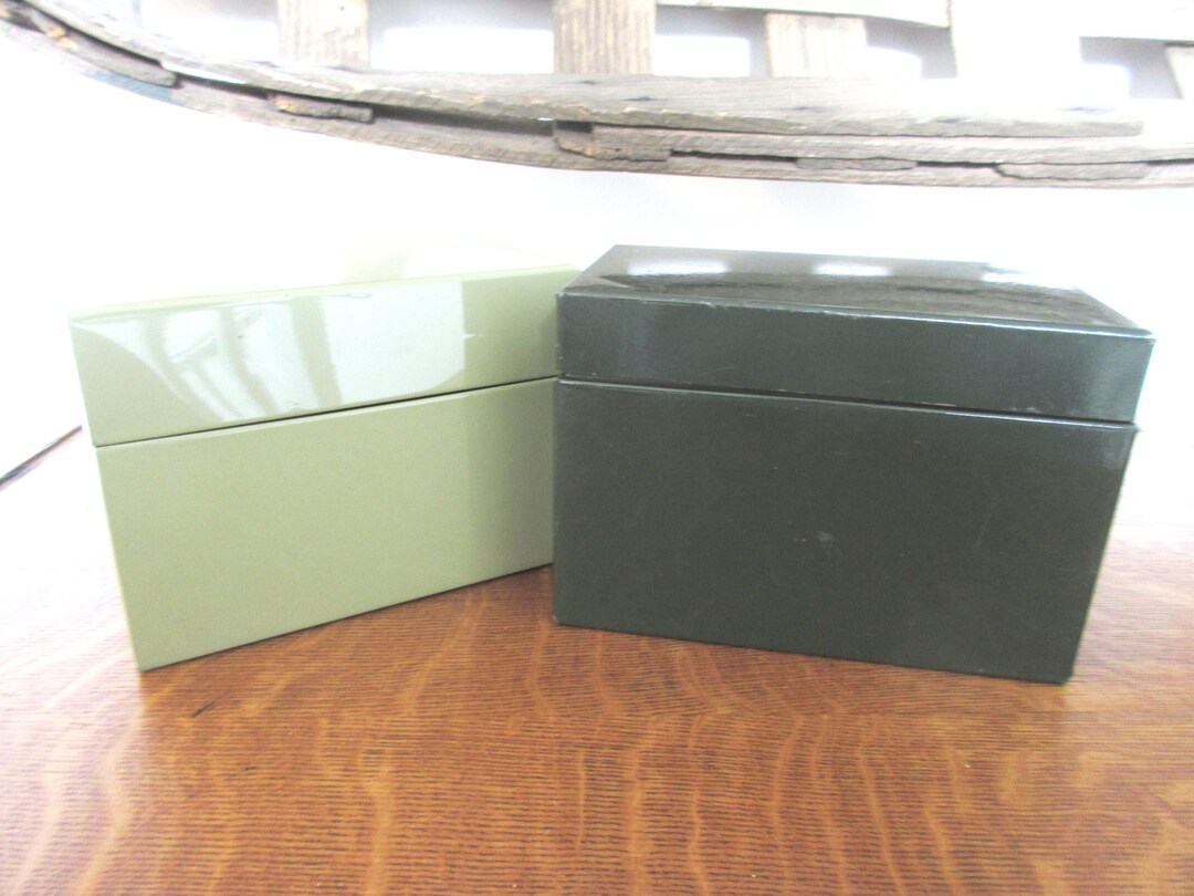 Vintage Painted Metal Card File Recipe Boxes Hinged Boxes Desk ...
