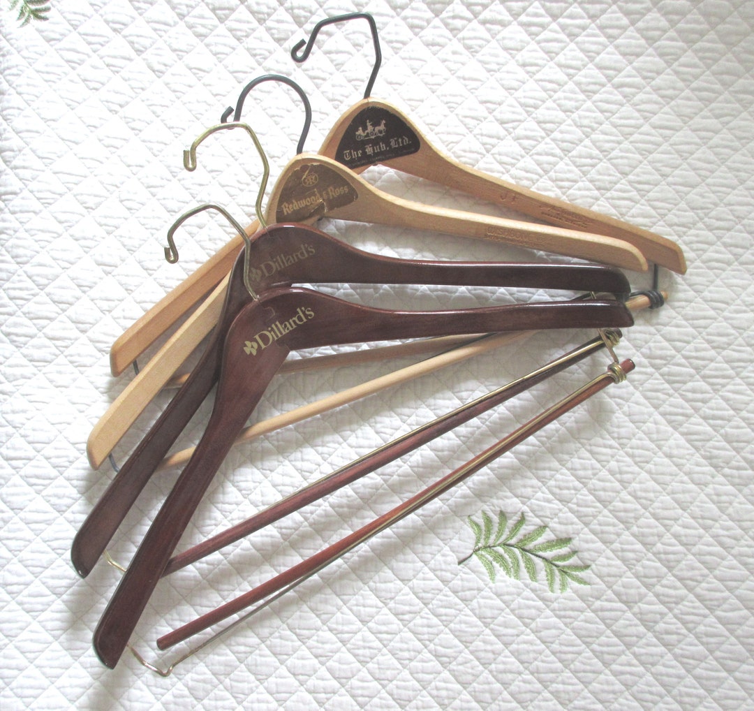 Vintage Set of Four Hardwood Wooden Hangers W/ Movable Pants Trouser ...