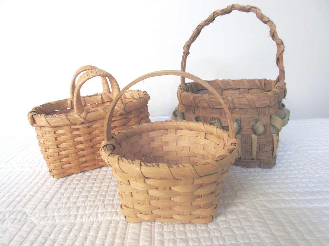 Vintage Handmade Small Baskets With Handles Reed Baskets - Etsy
